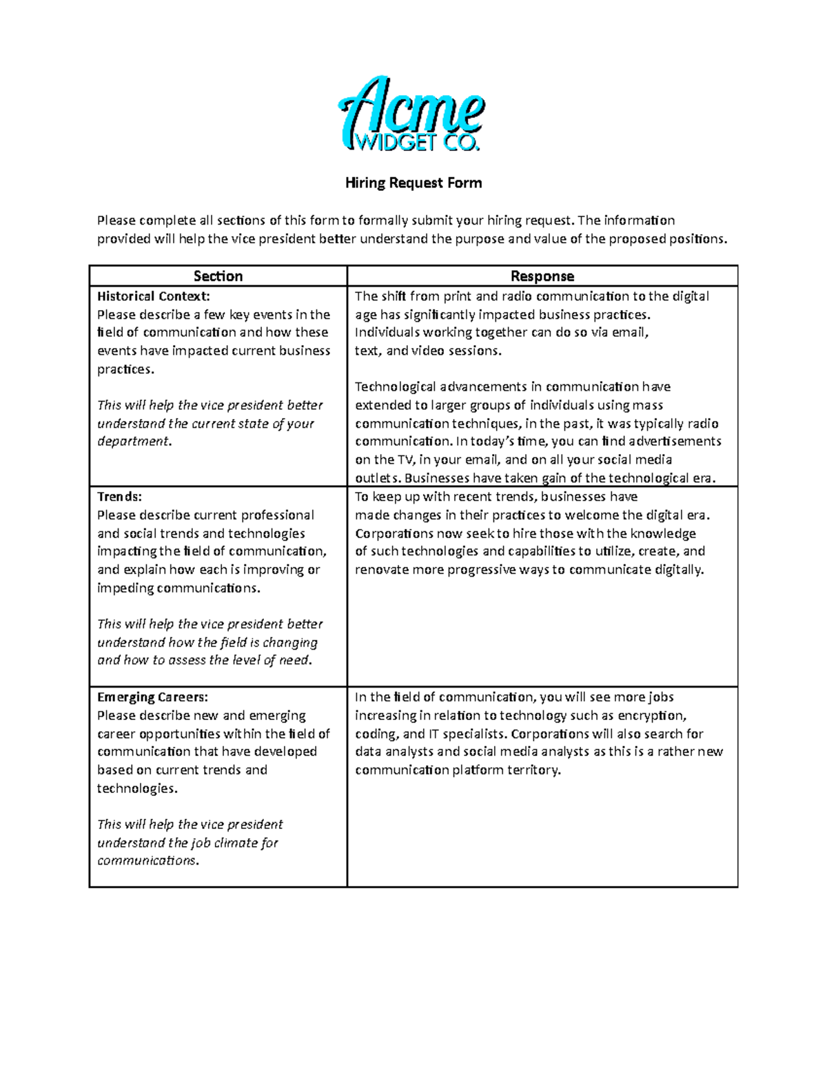 COM 127 Hiring Request Form - Hiring Request Form Please complete all ...