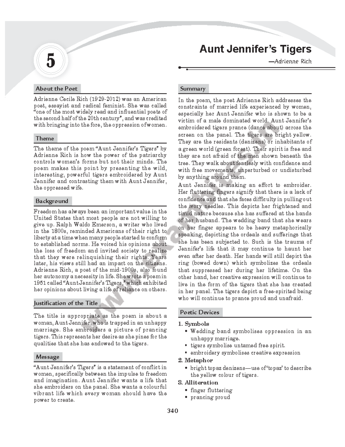 AUNT Jennifer Tiger - 340 About the Poet Adrienne Cecile Rich (1929 ...