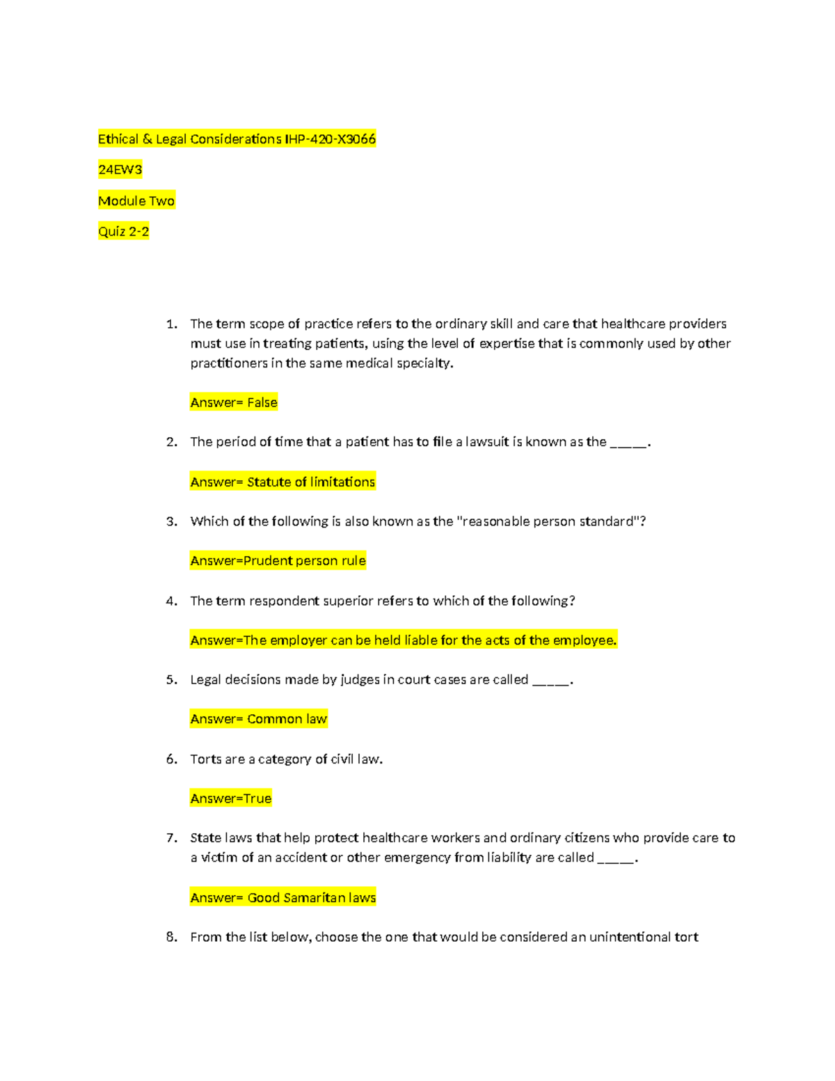 Ethical-Legal Considerations Quiz 2-2 module 2 - Ethical & Legal ...