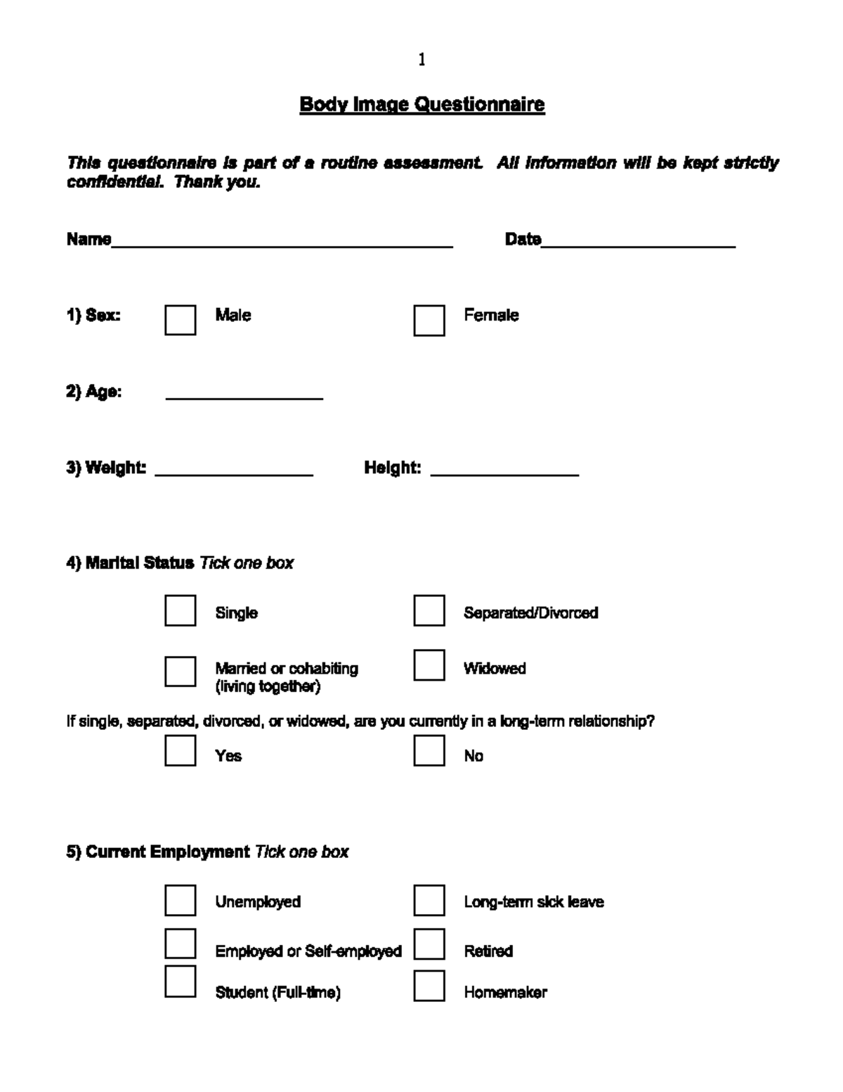 Body Image Questionaire (22) - Clinical Psychology - Studocu