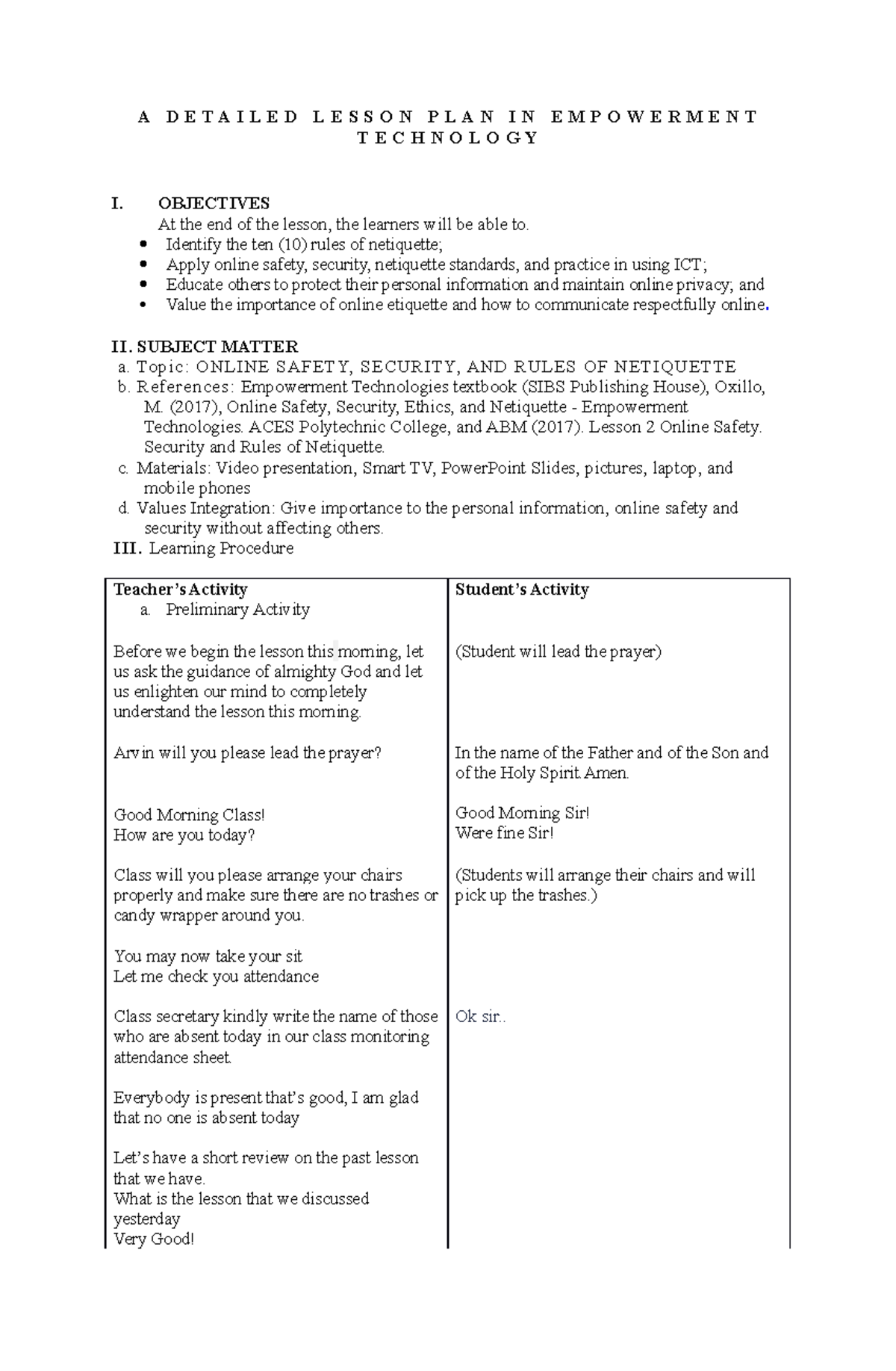 Lesson Plan in Empowerment Technology - A D E T A I L E D L E S S O N P ...