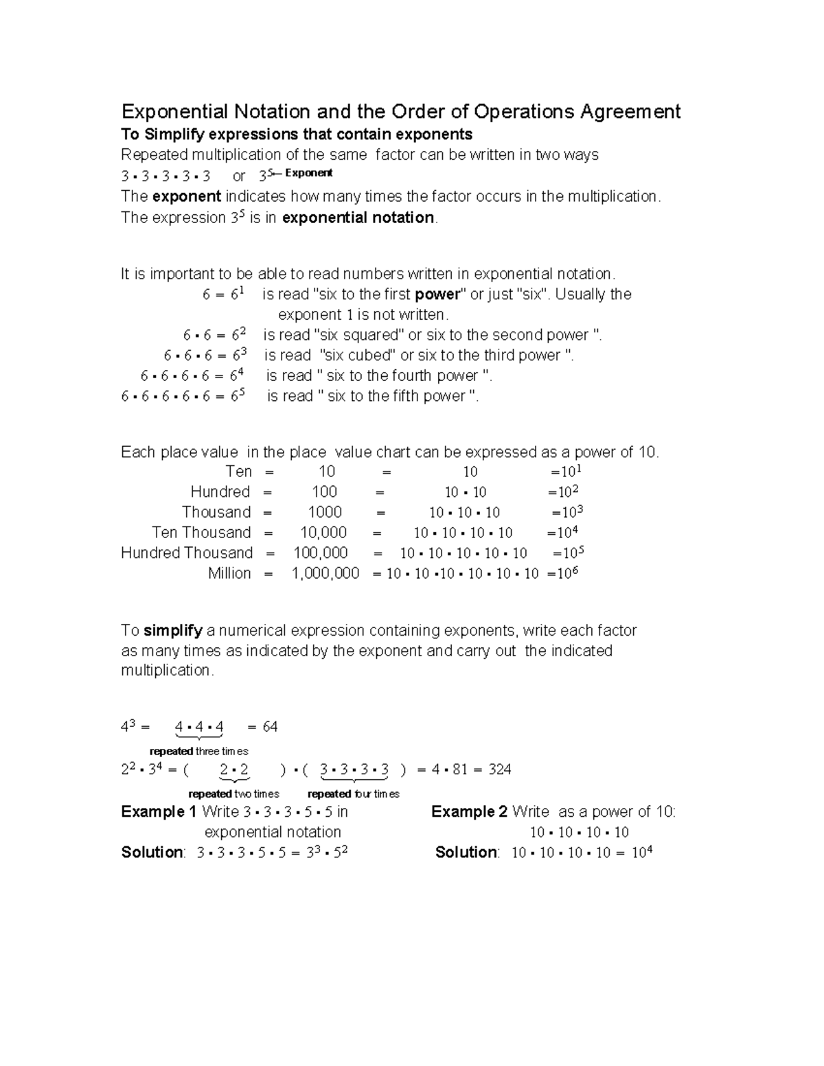 Expn Ordofop - NOTES - Exponential Notation and the Order of Operations ...