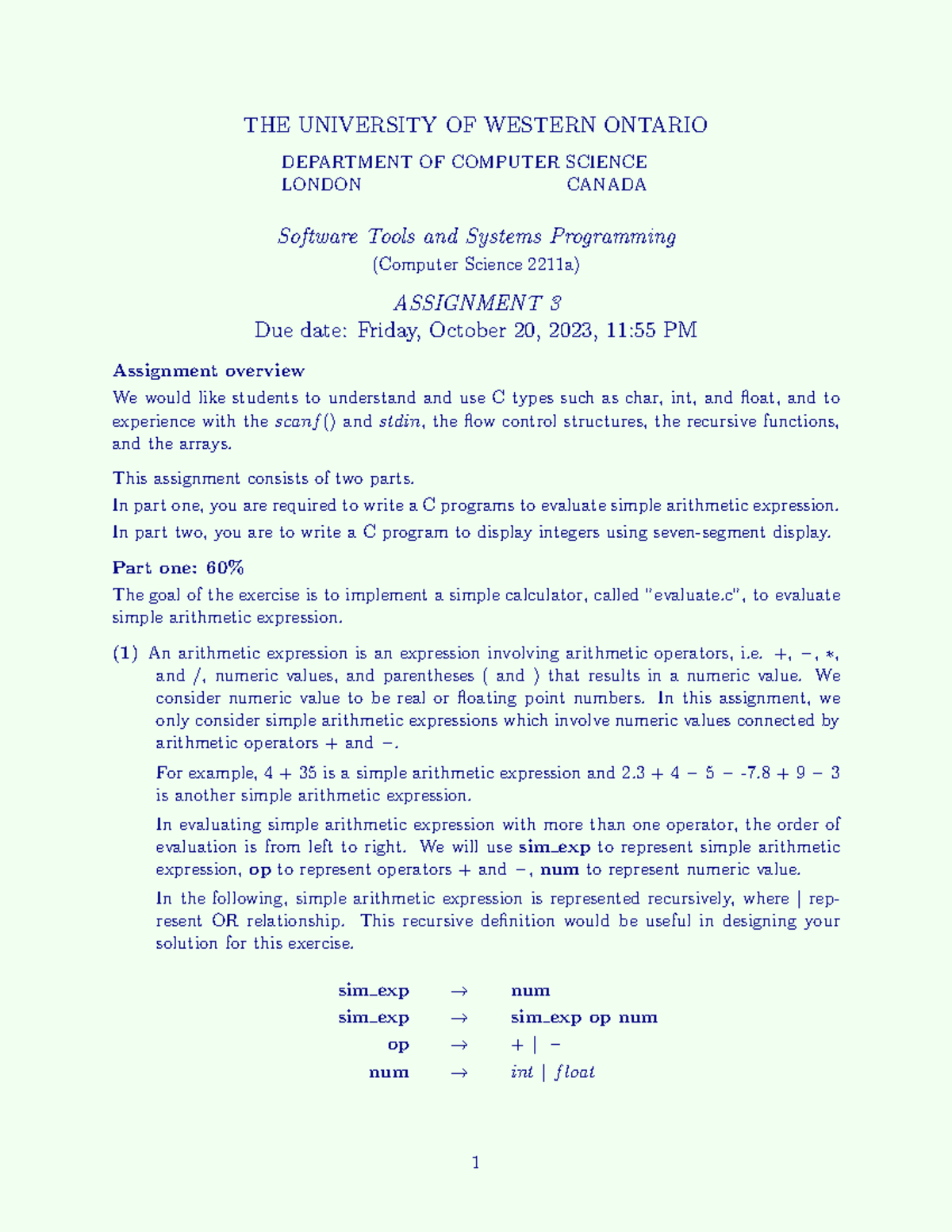 Computer Science Assignment 3 - THE UNIVERSITY OF WESTERN ONTARIO ...