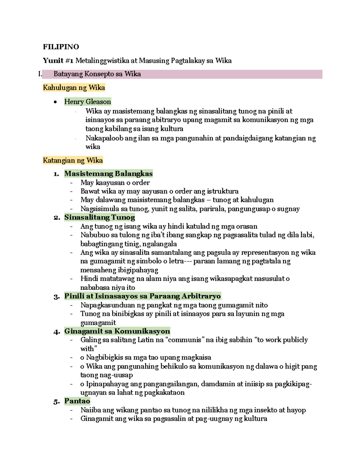 Filipino-reviewer - FILIPINO Yunit #1 Metalinggwistika at Masusing Pagtalakay sa Wika I ...