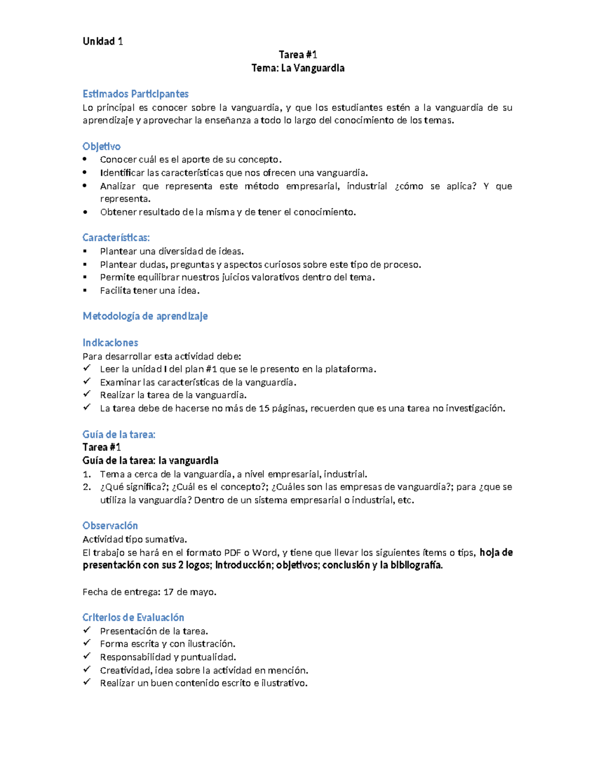 Tarea #1 La Vanguardía - Resumen Español - Unidad 1 Tarea # Tema: La ...