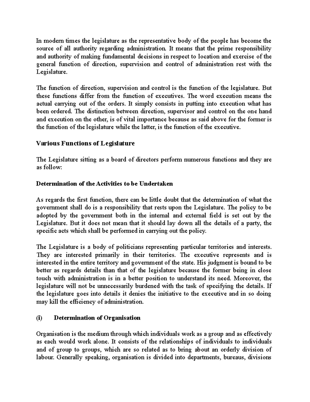 Introduction To Public Administration In Modern Times The Legislature As The Representative