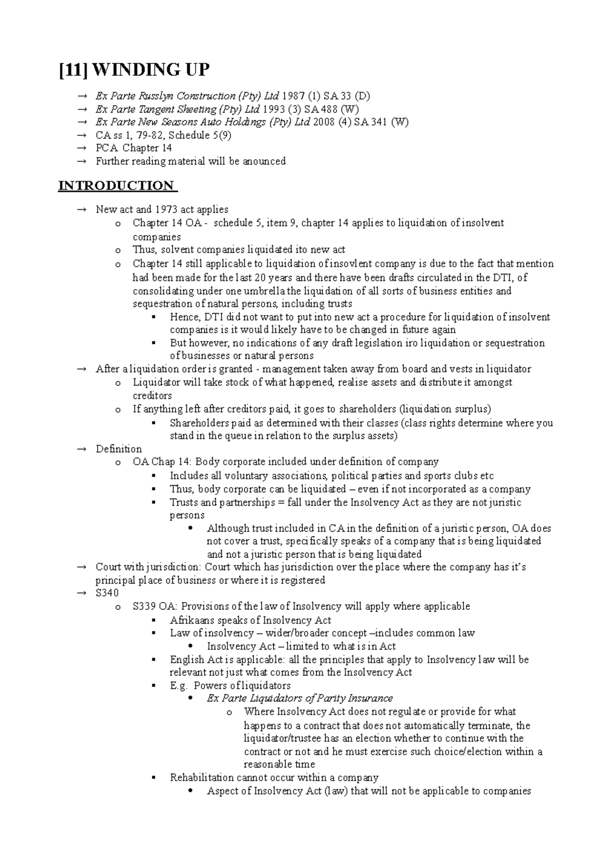 (11) Winding UP of company - [11] WINDING UP Ex Parte Russlyn ...