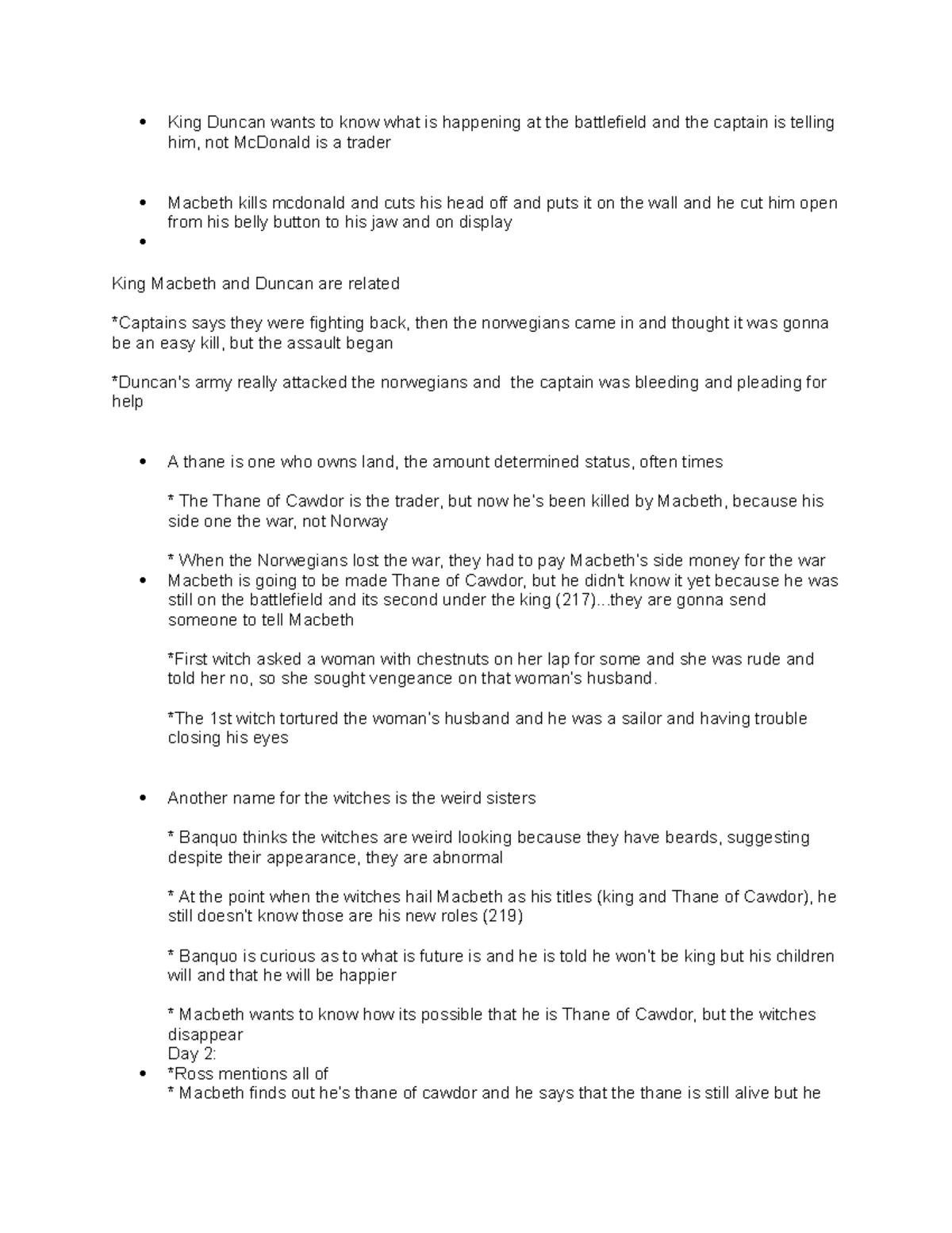 Macbeth Notes - King Duncan wants to know what is happening at the ...