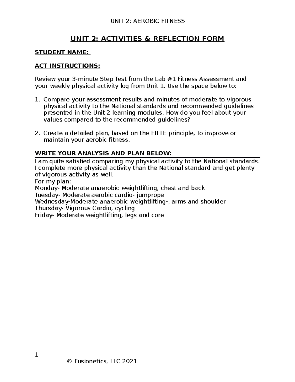 Unit2Activities Reflection Form-210104-150709 - UNIT 2: AEROBIC FITNESS ...