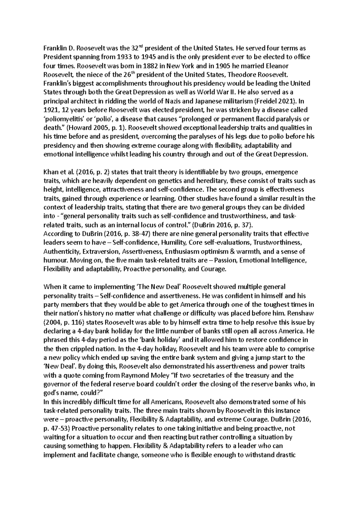 Assignment 1 - Essay (65%) - Franklin D. Roosevelt was the 32nd ...