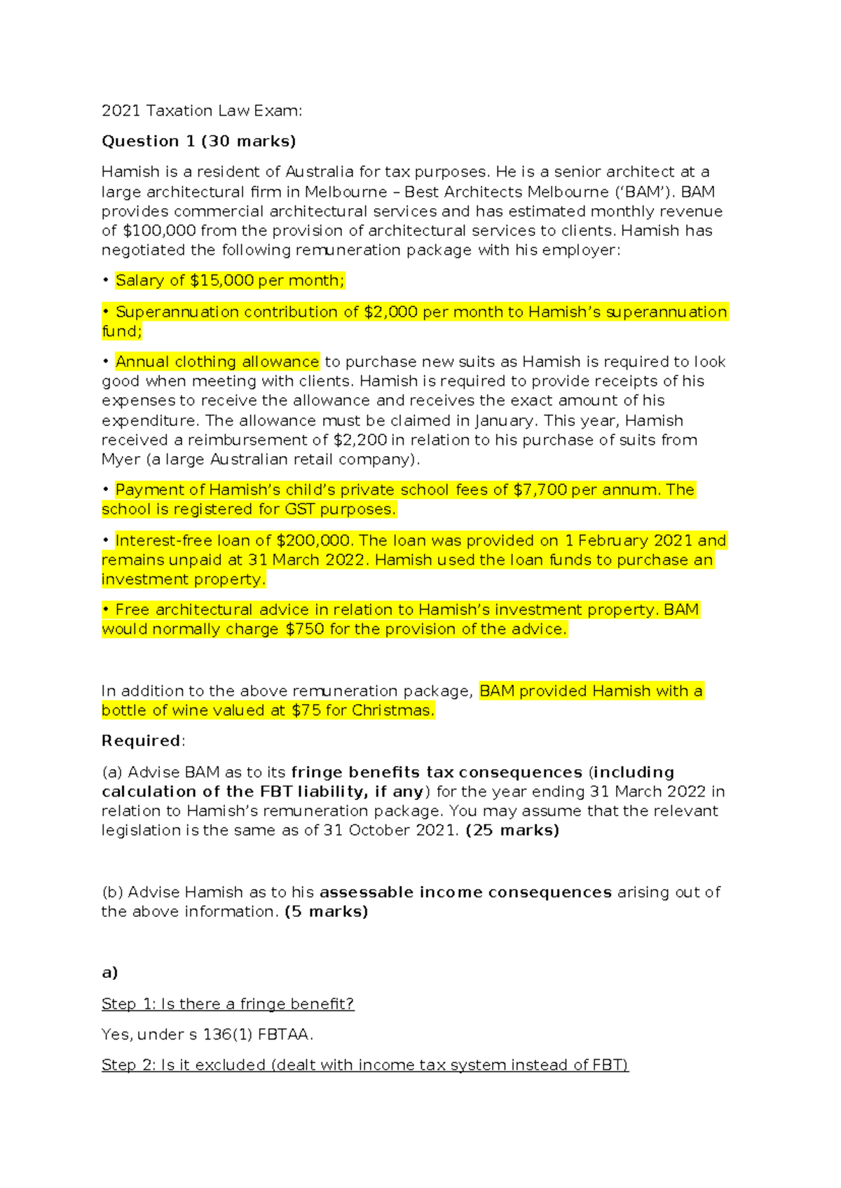 2021 Taxation Law Exam Sample Answers - 2021 Taxation Law Exam ...