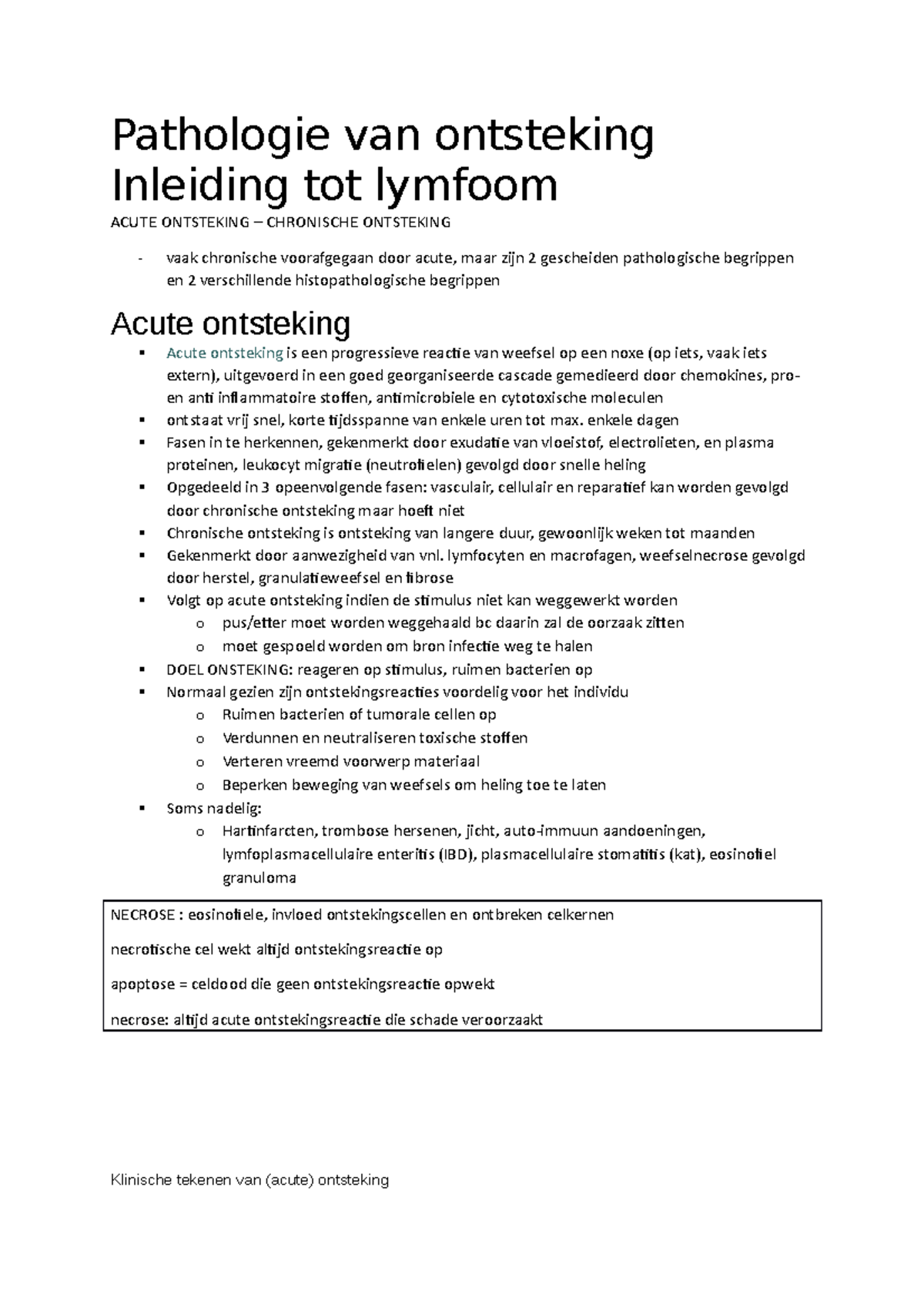 Pathologie van ontsteking - Pathologie van ontsteking Inleiding tot ...