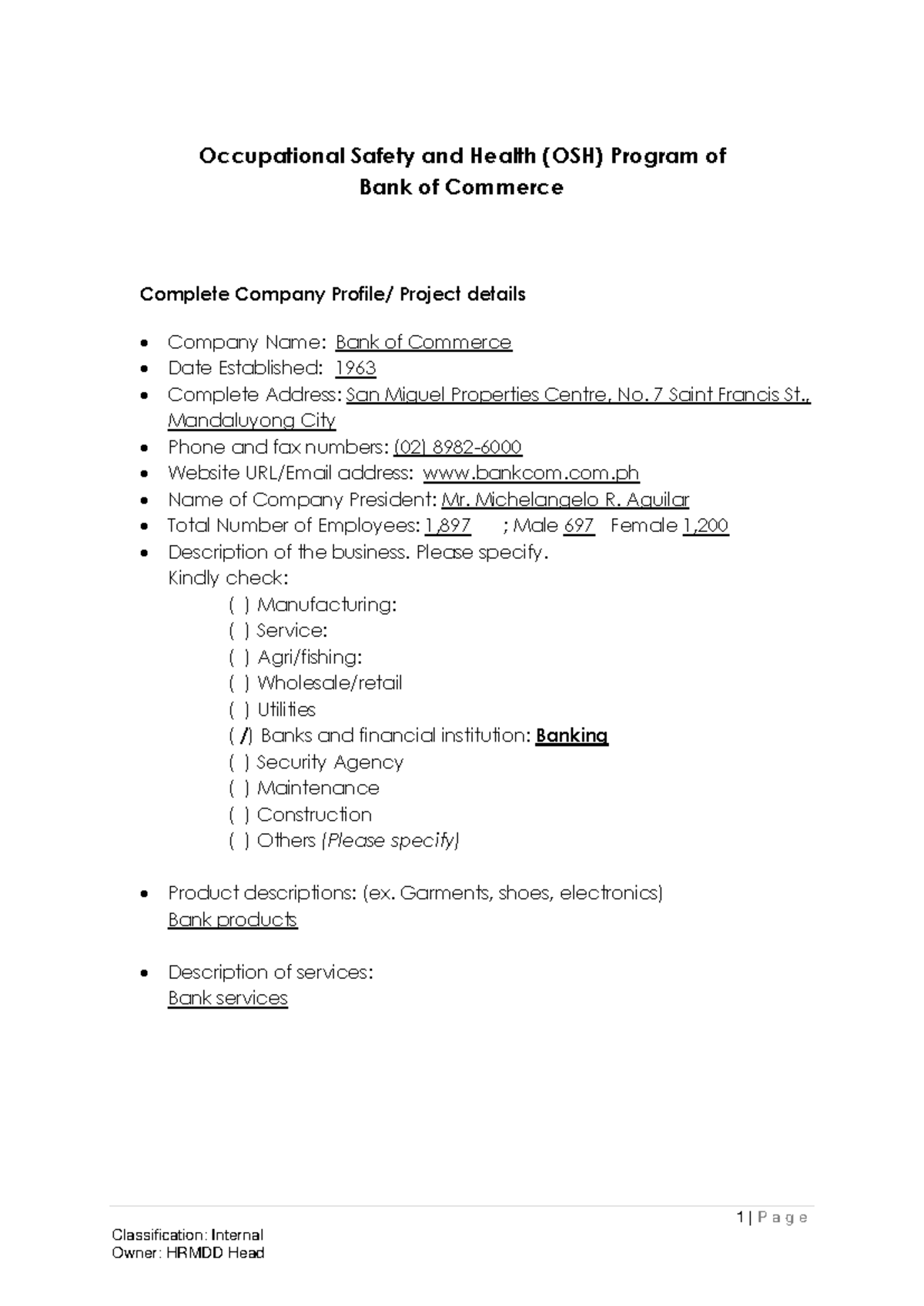 Bank Com-OSH-Program-111621 for- Cccpd - 1 | P a g e Classification ...