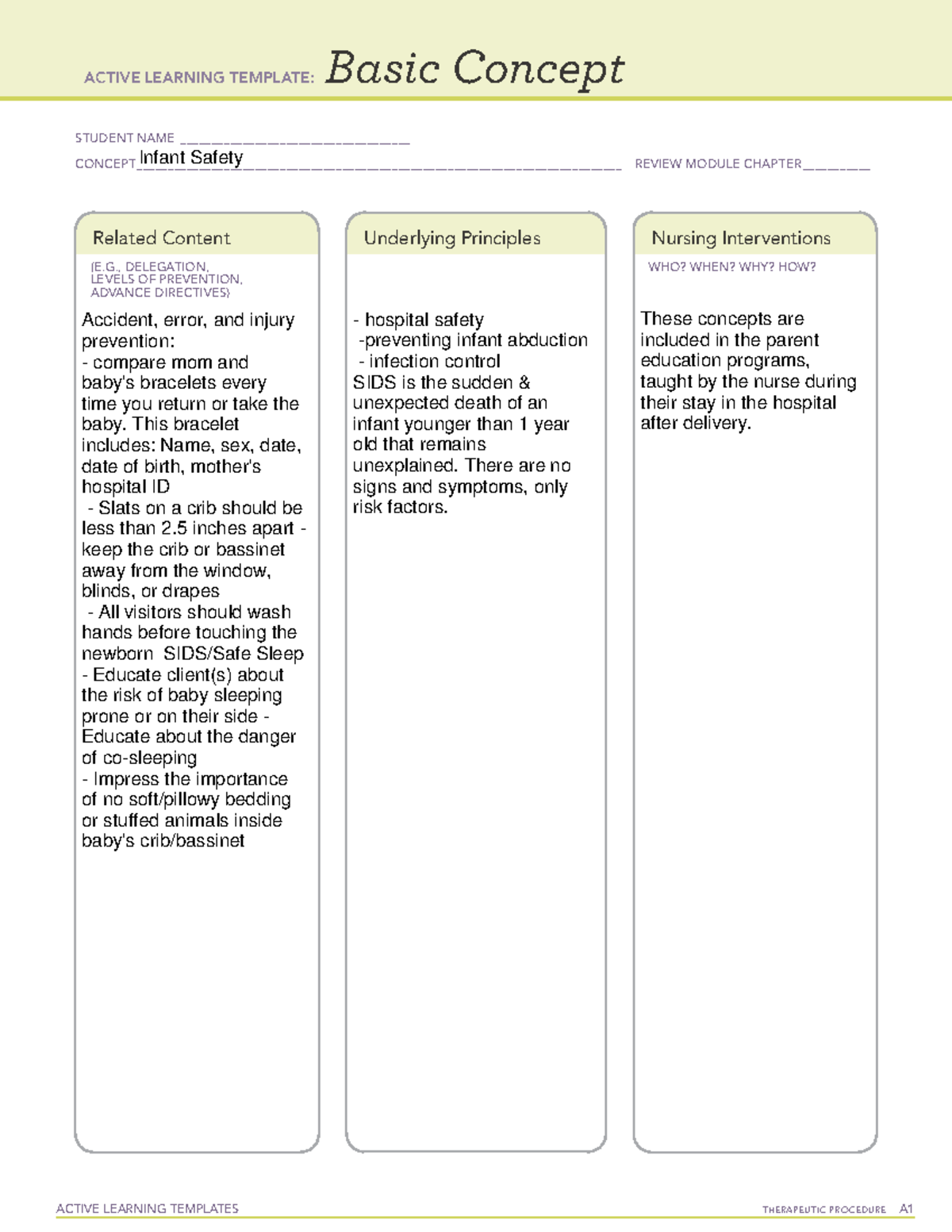 Infant saftey ati coc - NURS 453 - ACTIVE LEARNING TEMPLATES ...