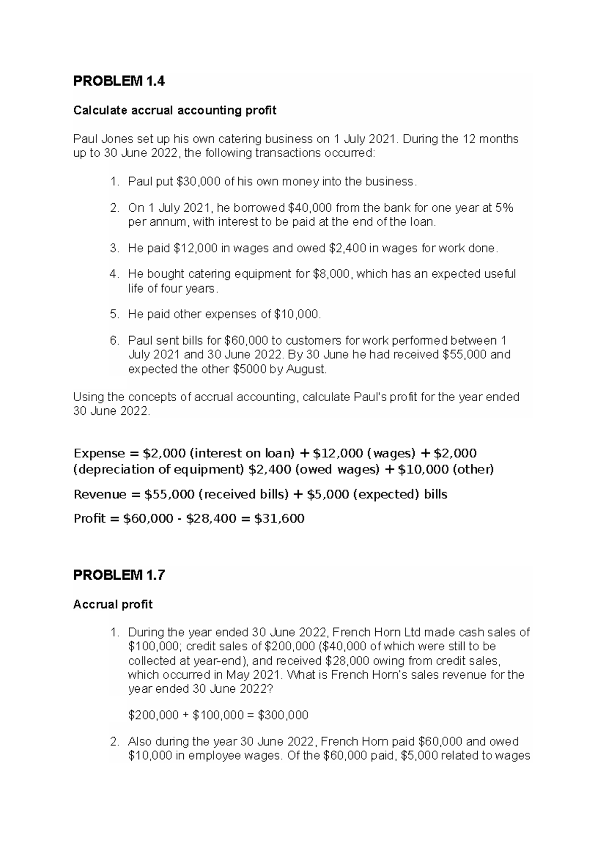 Comm1140 hw - PROBLEM 1. Calculate accrual accounting profit Paul Jones ...
