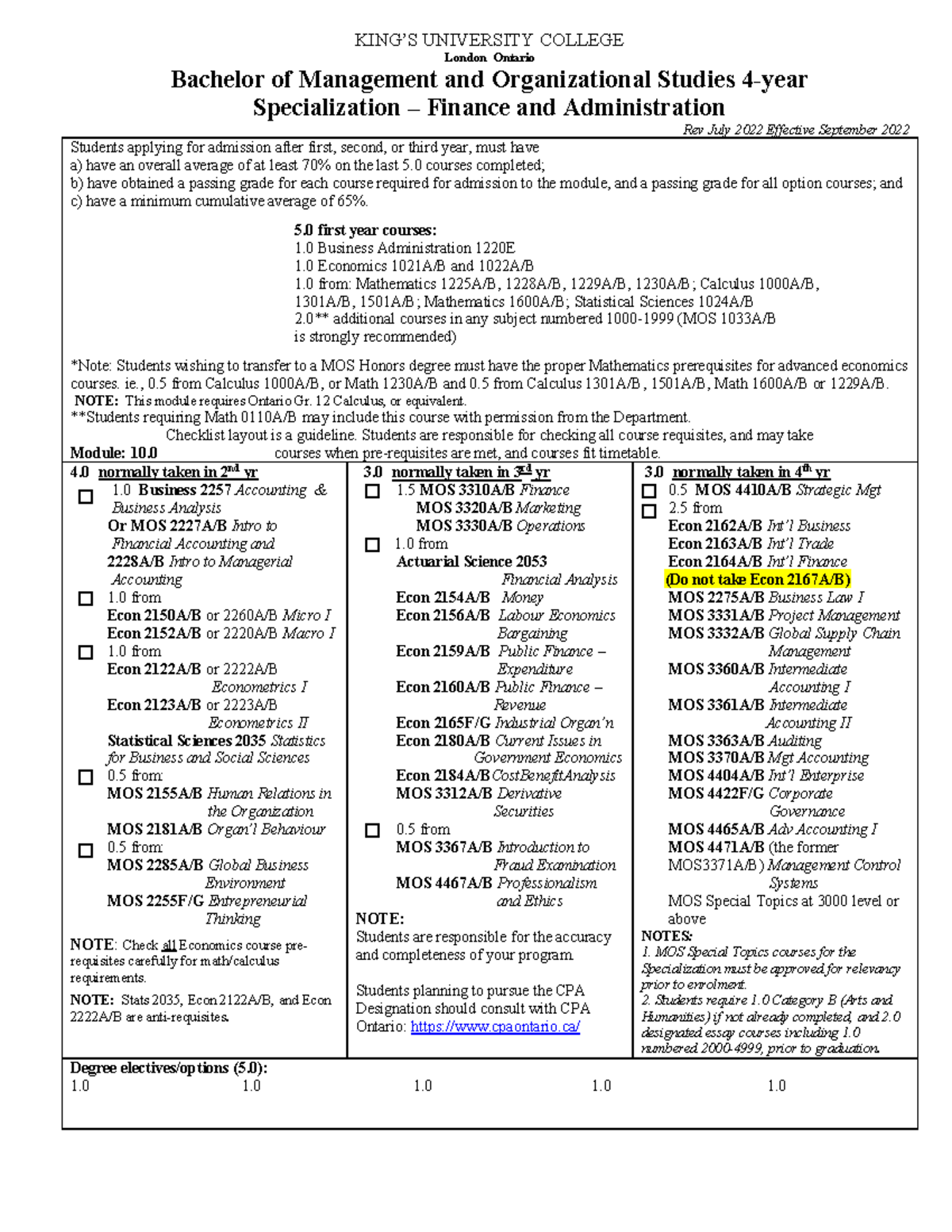 Mos-MOS SP in Finance and Admin Sep 2022 fillable-2022-checklist - KING ...