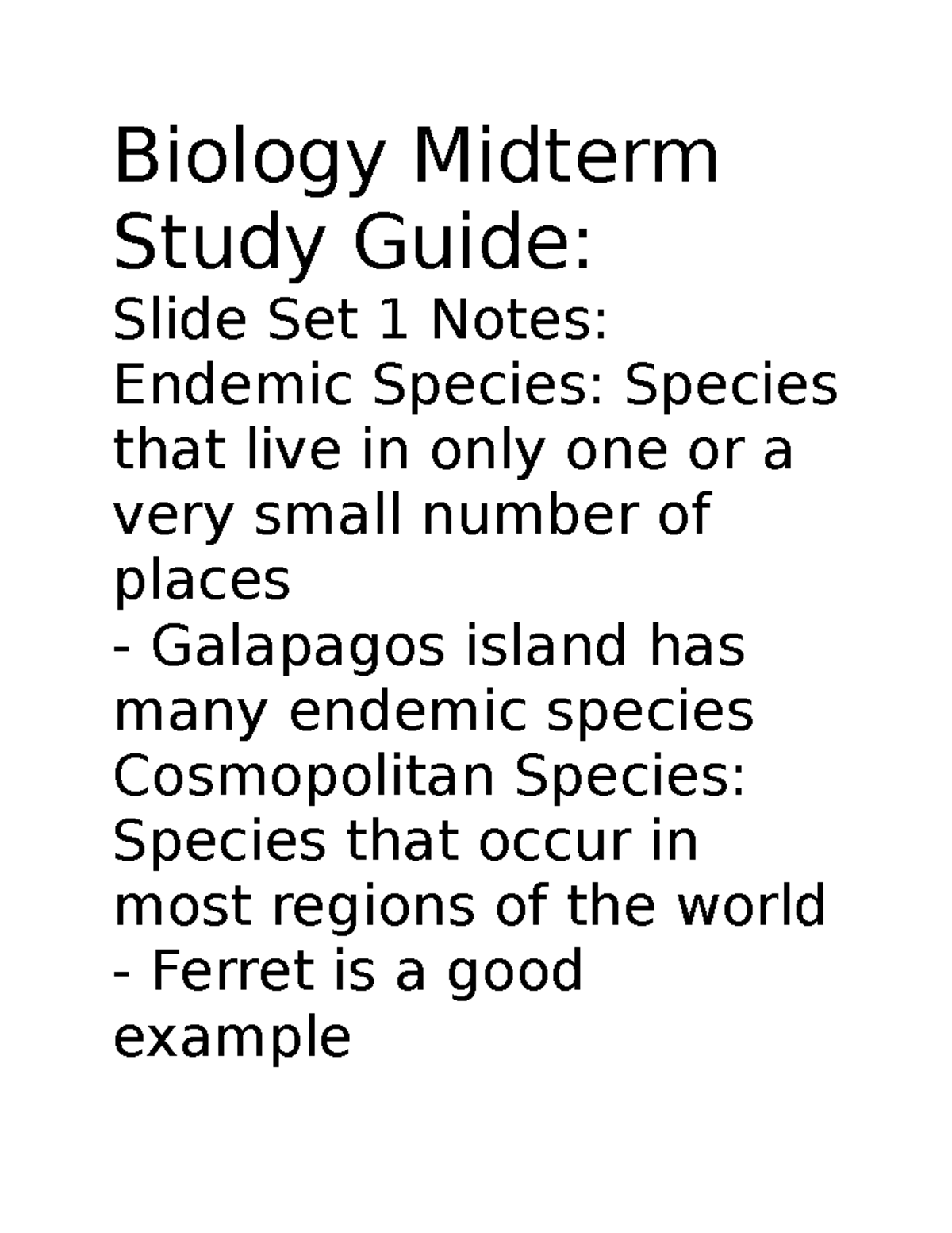 Biology Midterm Study Guide - Biology Midterm Study Guide: Slide Set 1 ...