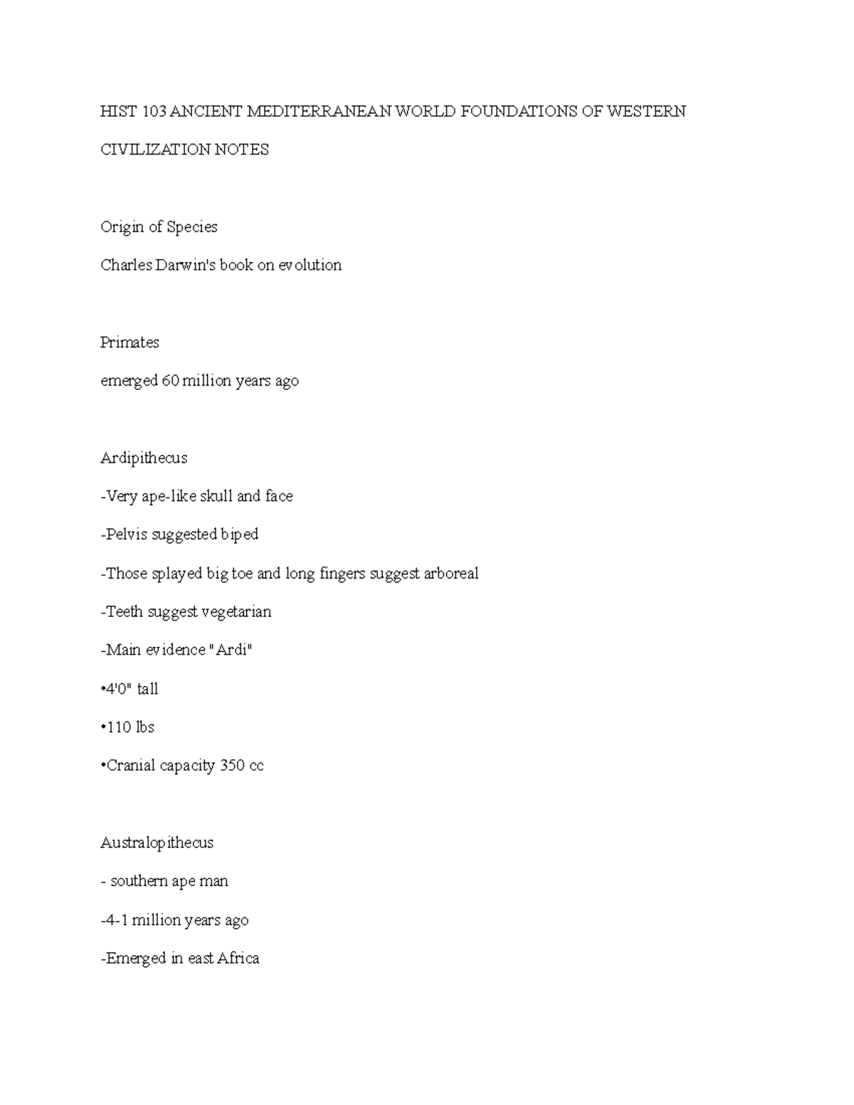 HIST 103 Ancient Mediterranean World Foundations OF Western ...