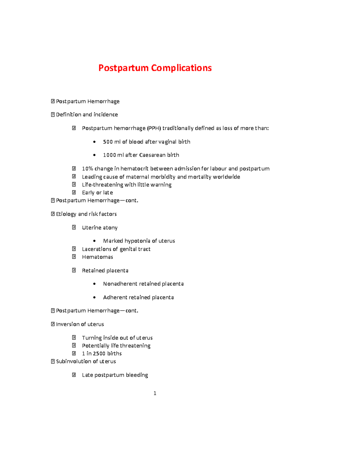 Postpartum Complications - Postpartum Complications Postpartum ...