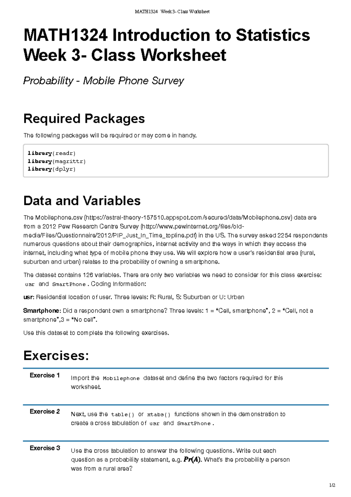 Week 03-Class Worksheet - MATH1324 Week 3- Class Worksheet 1/ MATH1324 ...