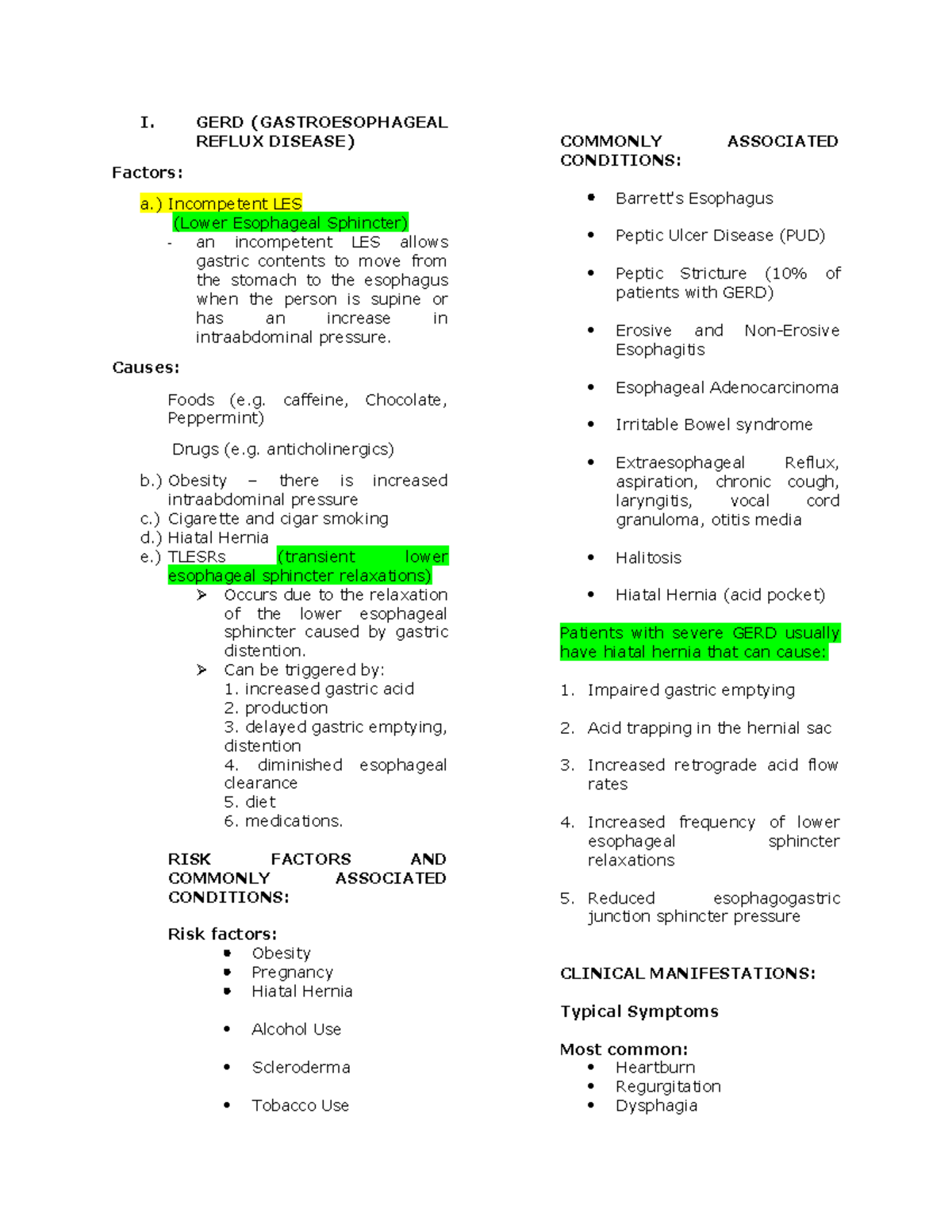 Narrative Report - I. GERD (GASTROESOPHAGEAL REFLUX DISEASE) Factors: a ...