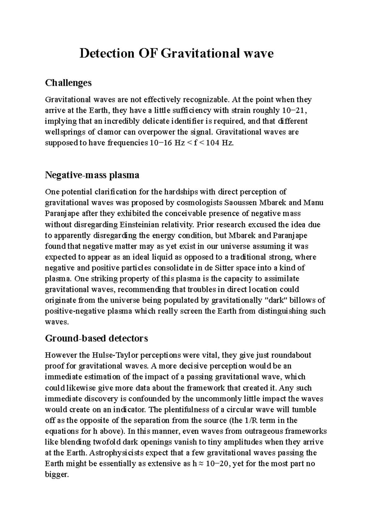 Detection OF Gravitational wave - Detection OF Gravitational wave ...