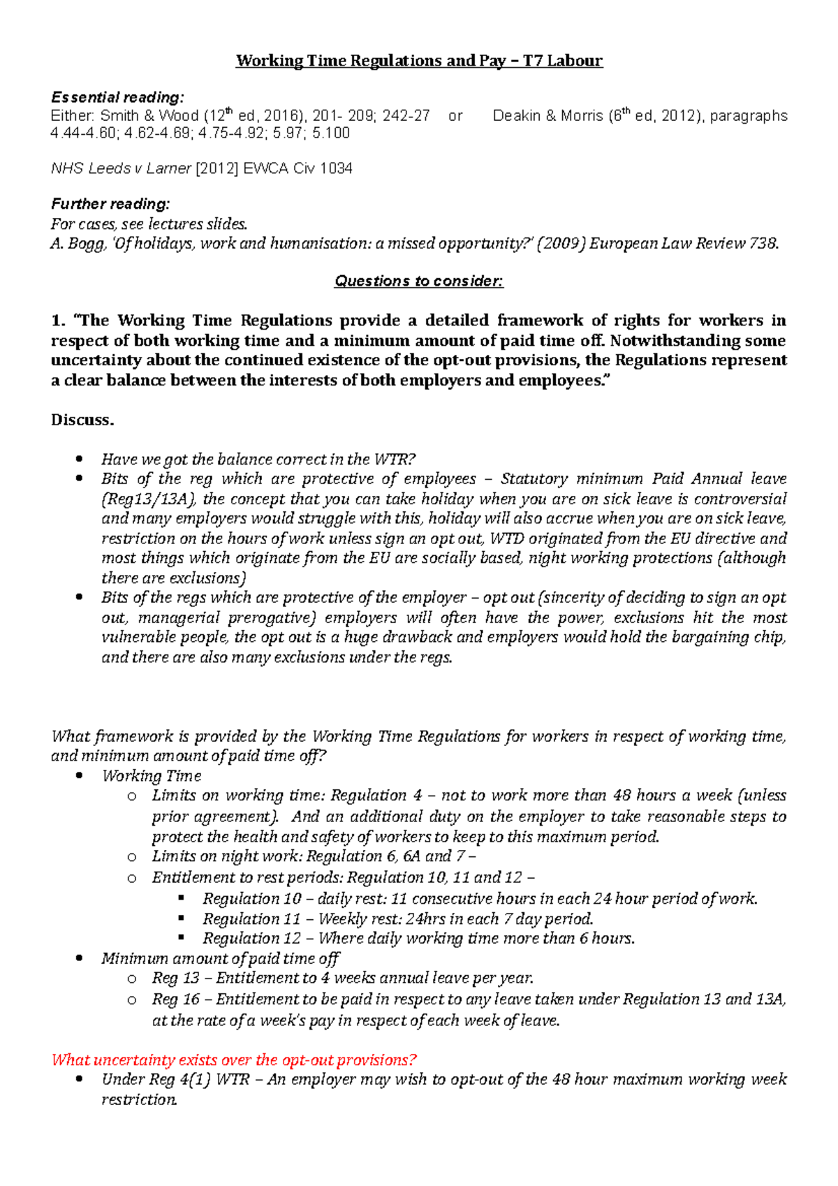 Working Time Regulations and Pay – T7 Labour - 44-4; 4.62-4; 4.75-4; 5 ...