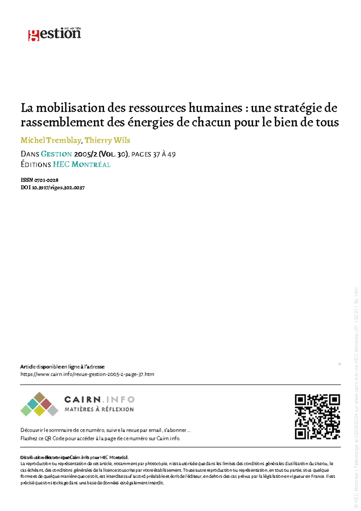 Riges 302 0037 - Notes et pratiques en cours - La mobilisation des ...
