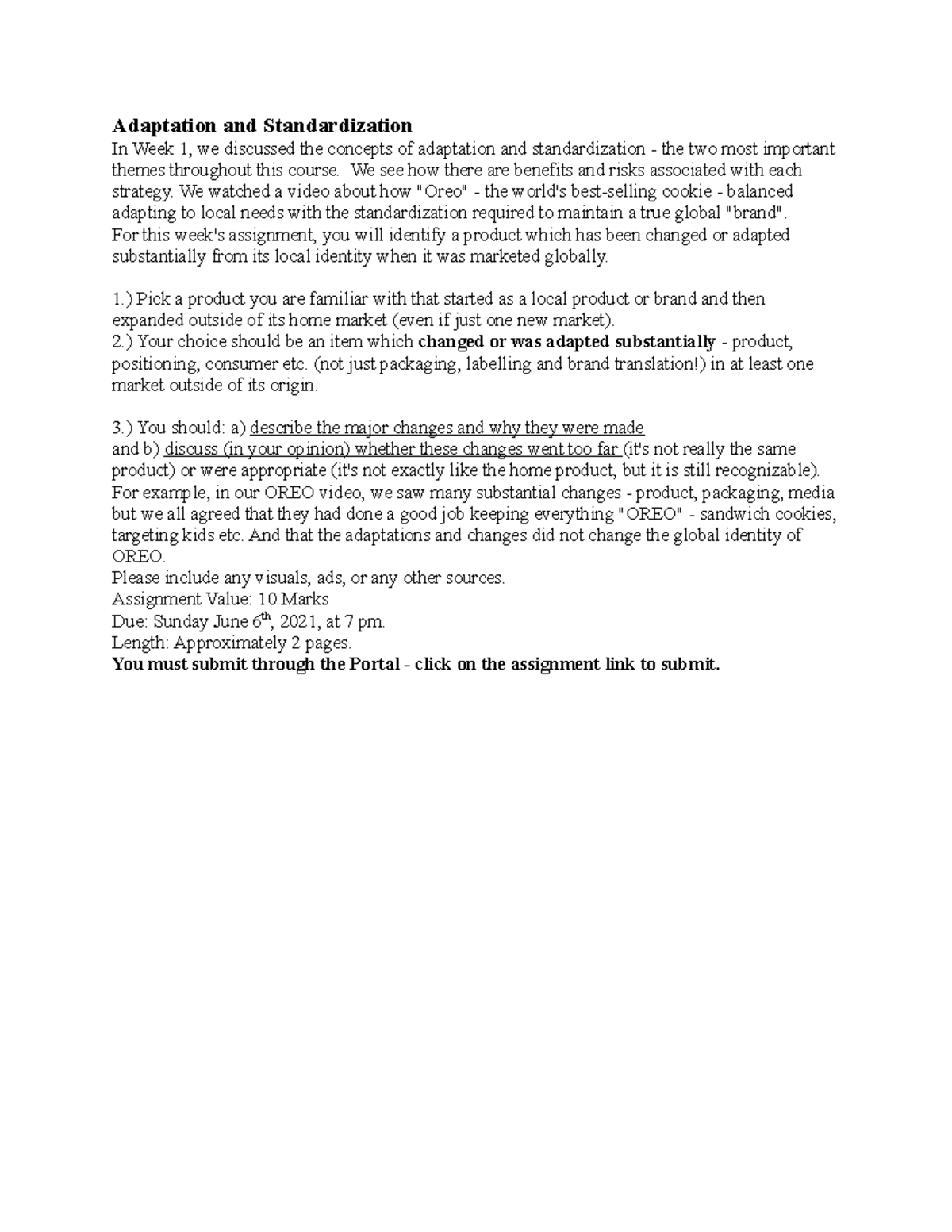 MARK 2020 - Adaptation and Standardization Assignment - Adaptation and ...