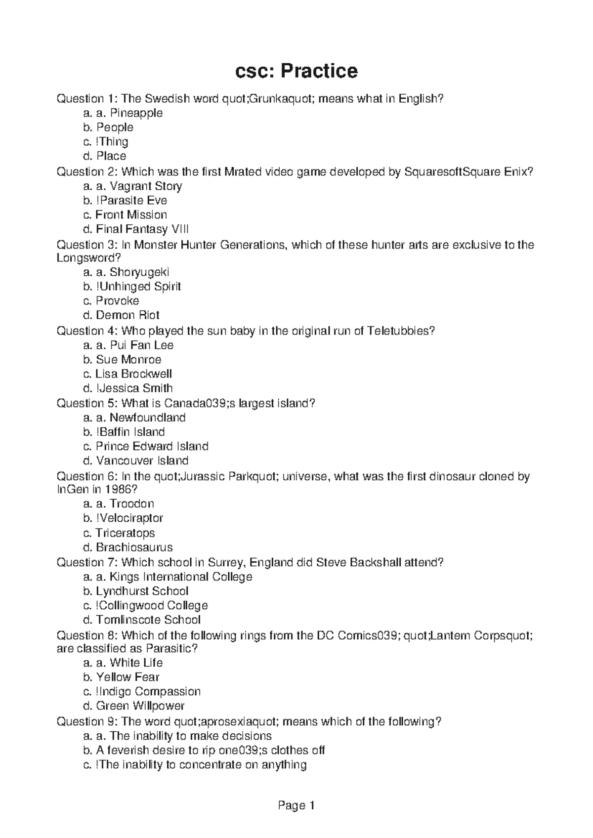 Csc Summary 8 - csc: Practice Question 1: The Swedish word quot ...