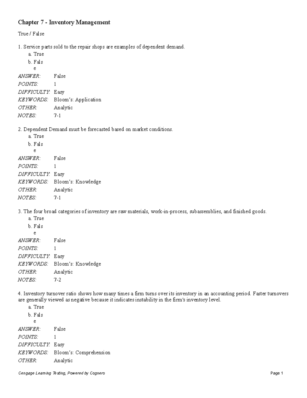 Chapter 7 Inventory Management - Chapter 7 Inventory Management True ...
