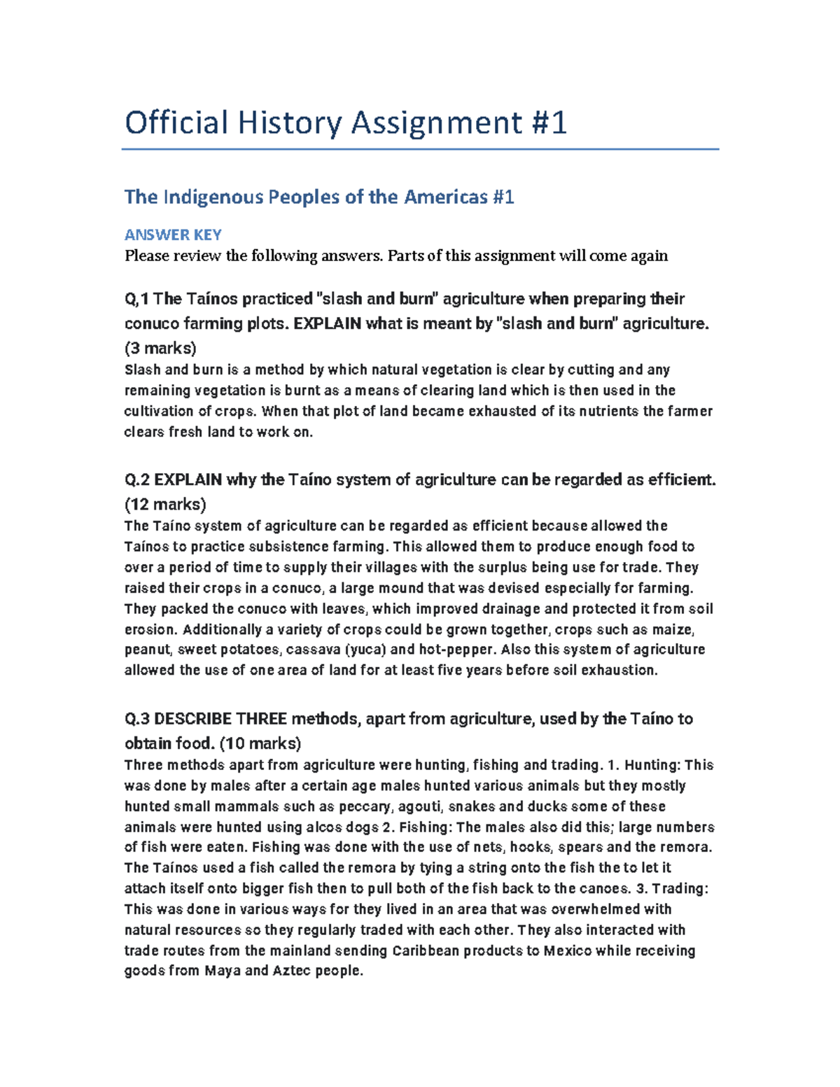 The Indigenous Peoples of the Americas Assignment #1 - Official History Assignment The ...