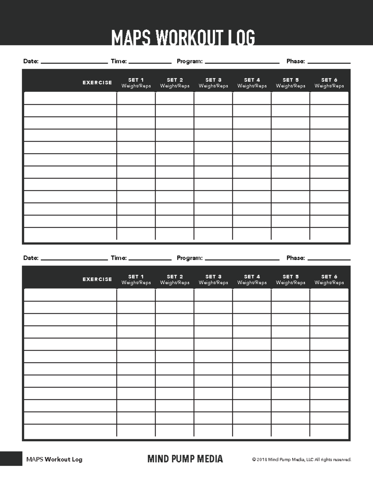 MAPS Workout Log - EXERCISE Weight/RepsSET 1 Weight/Reps SET 2 Weight ...