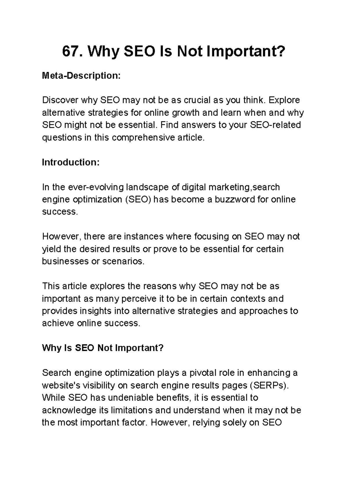 Sample FROM 1ST Client SEO - 67. Why SEO Is Not Important? Meta ...