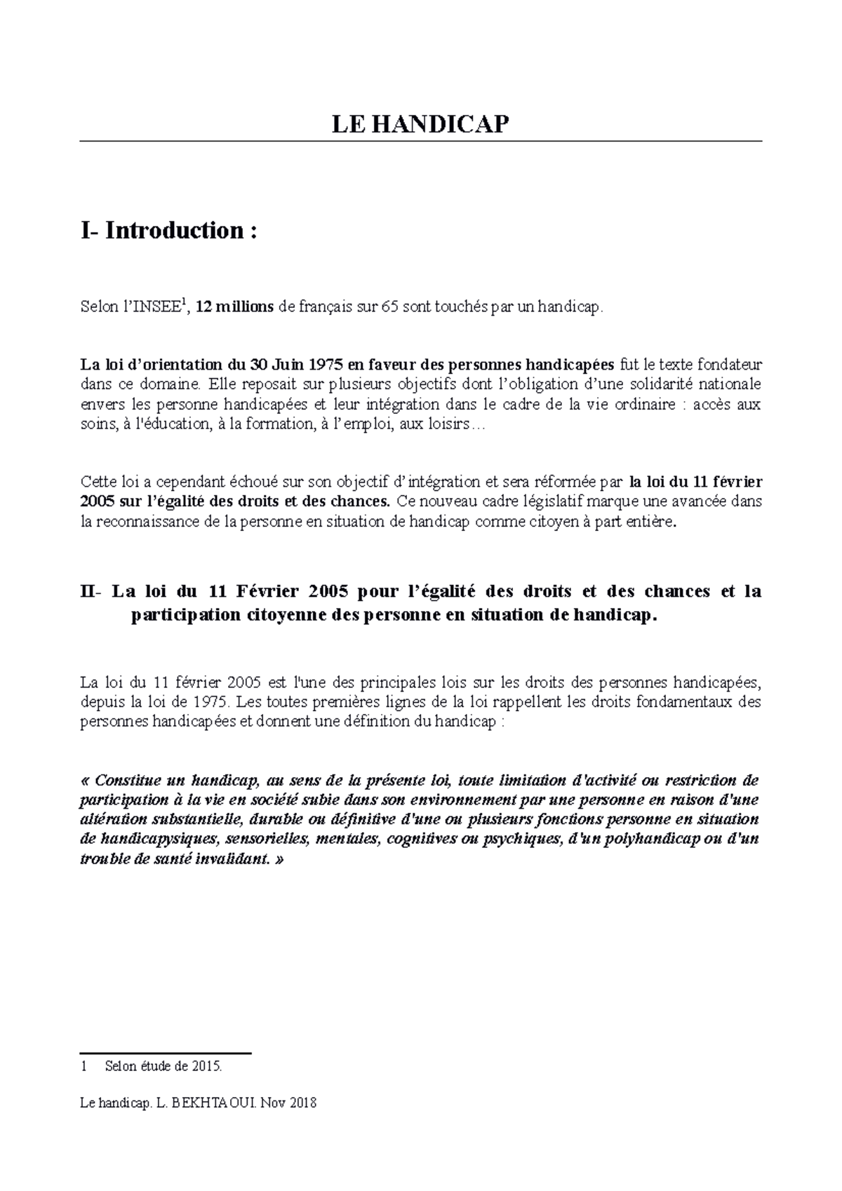 Loi 2005 - support cours sur la loi 11 février 2005 - LE HANDICAP I ...