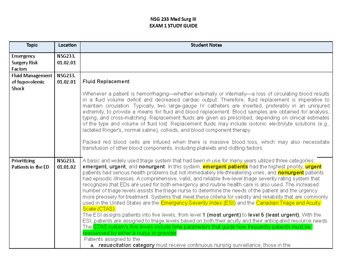 Critical CARE med surg 3 test 1 - NSG 233 Med Surg III EXAM 1 STUDY ...