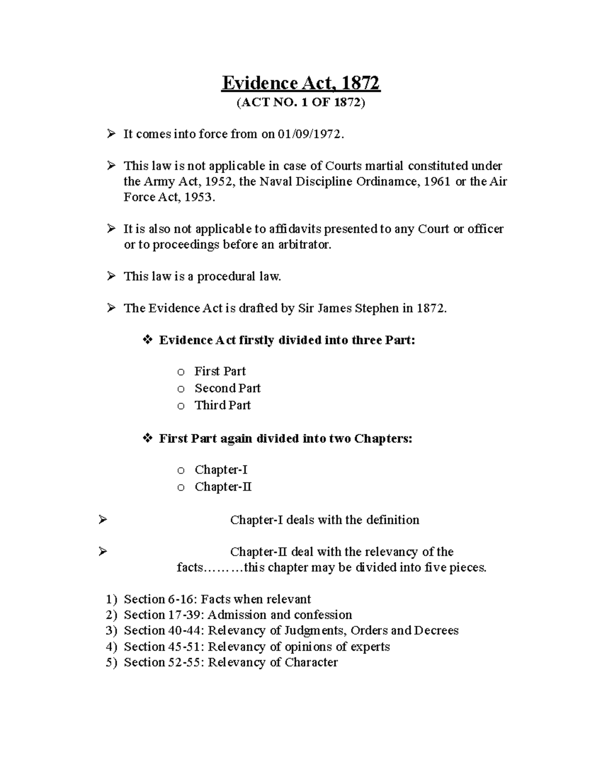 Evidence Act 1872 - Evidence Act, 1872 (ACT NO. 1 OF 1872) It comes ...