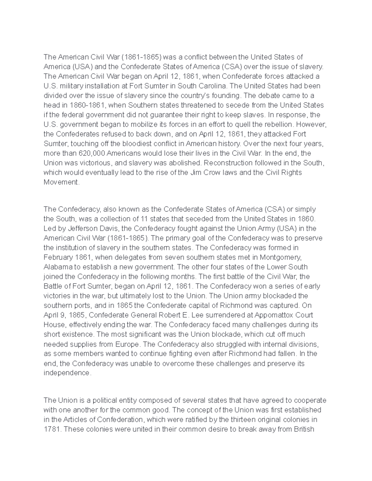 Civil war - The American Civil War (1861-1865) was a conflict between ...