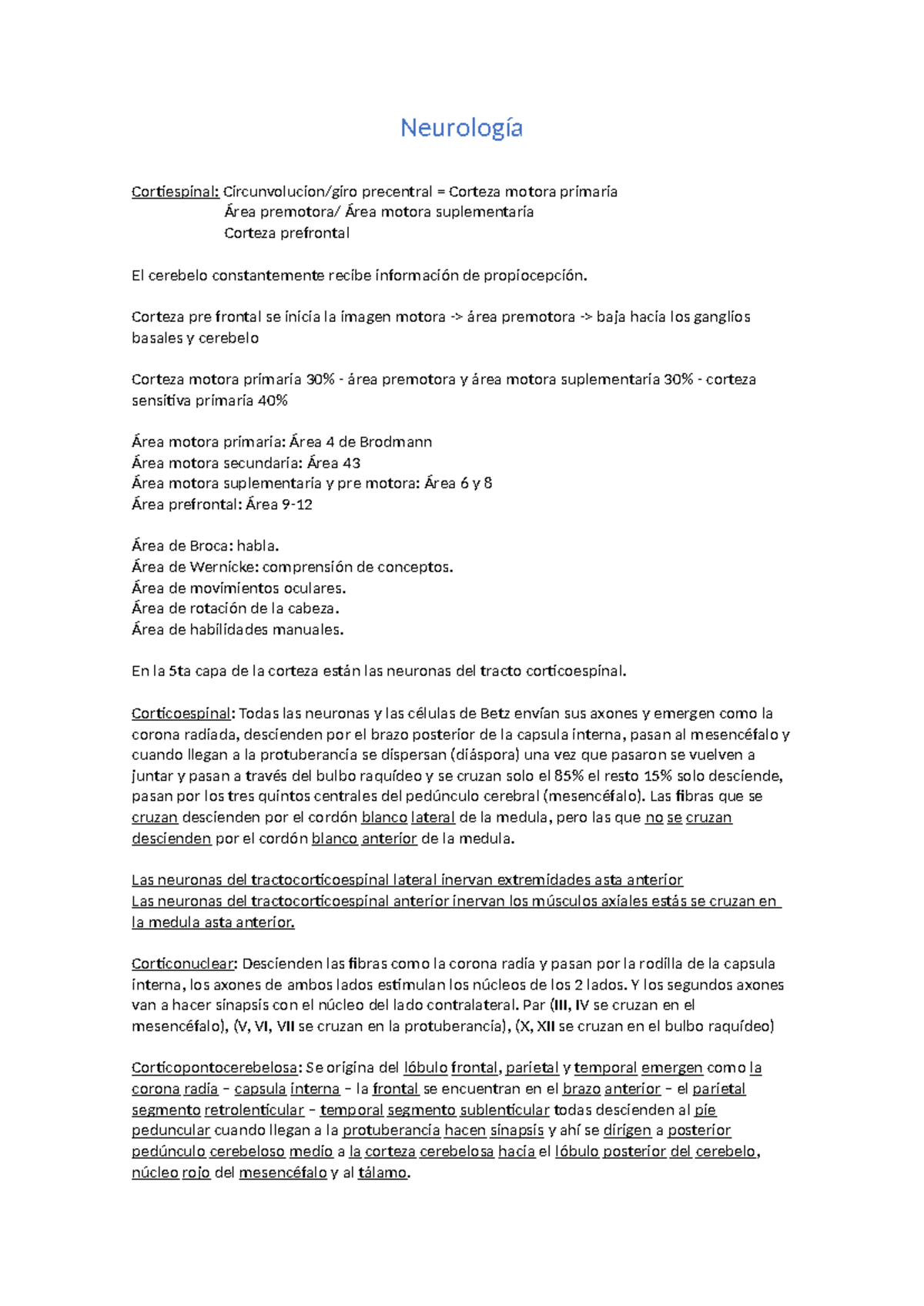Neurología 2 - Neurología Cortiespinal: Circunvolucion/giro precentral ...