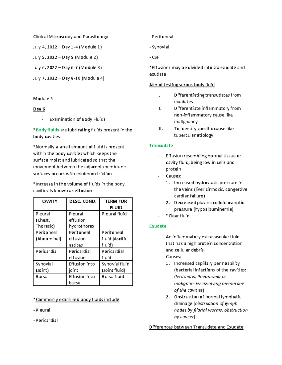 Clinical Microscopy and Parasitology Module 3 (Day 6-7) - Clinical ...