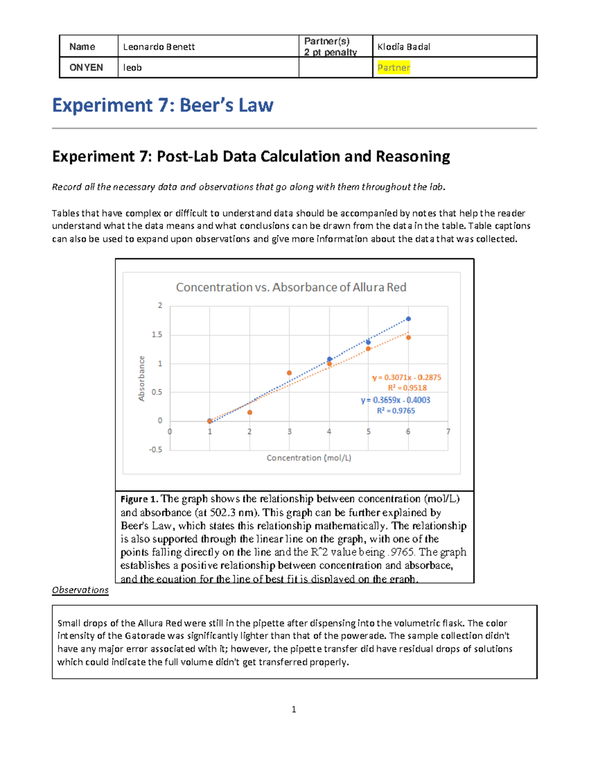 Experiment 7 Post Lab - Name Leonardo Benett Partner(s) 2 pt penalty ...