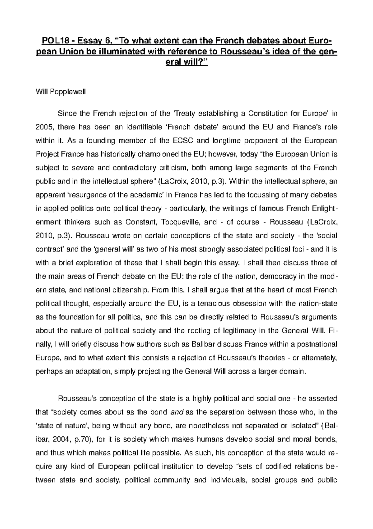 POL18 - Essay 6, “To what extent can the French debates about European ...