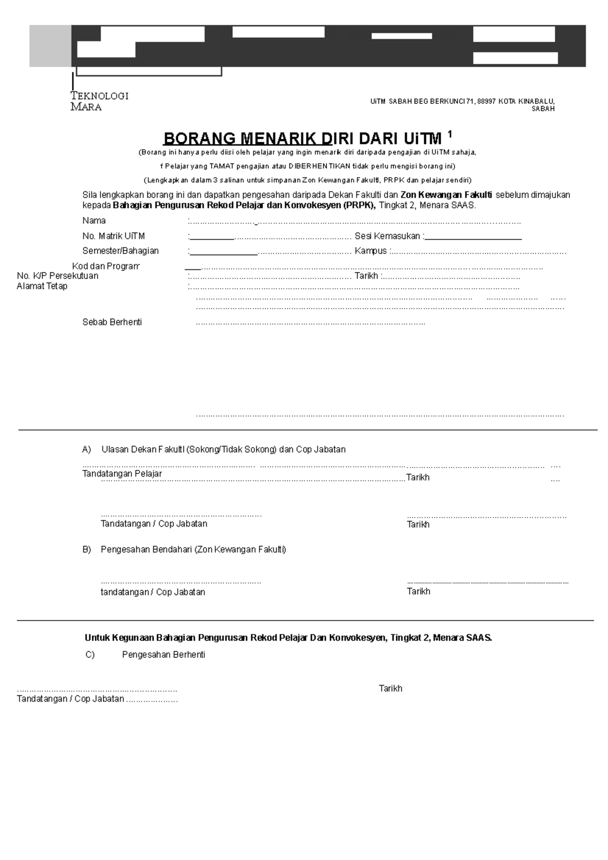 Borang Menarik Diri Ui TM Sabah - T 11 ' ', - , i 4 i . PRPK O3/Pin ...