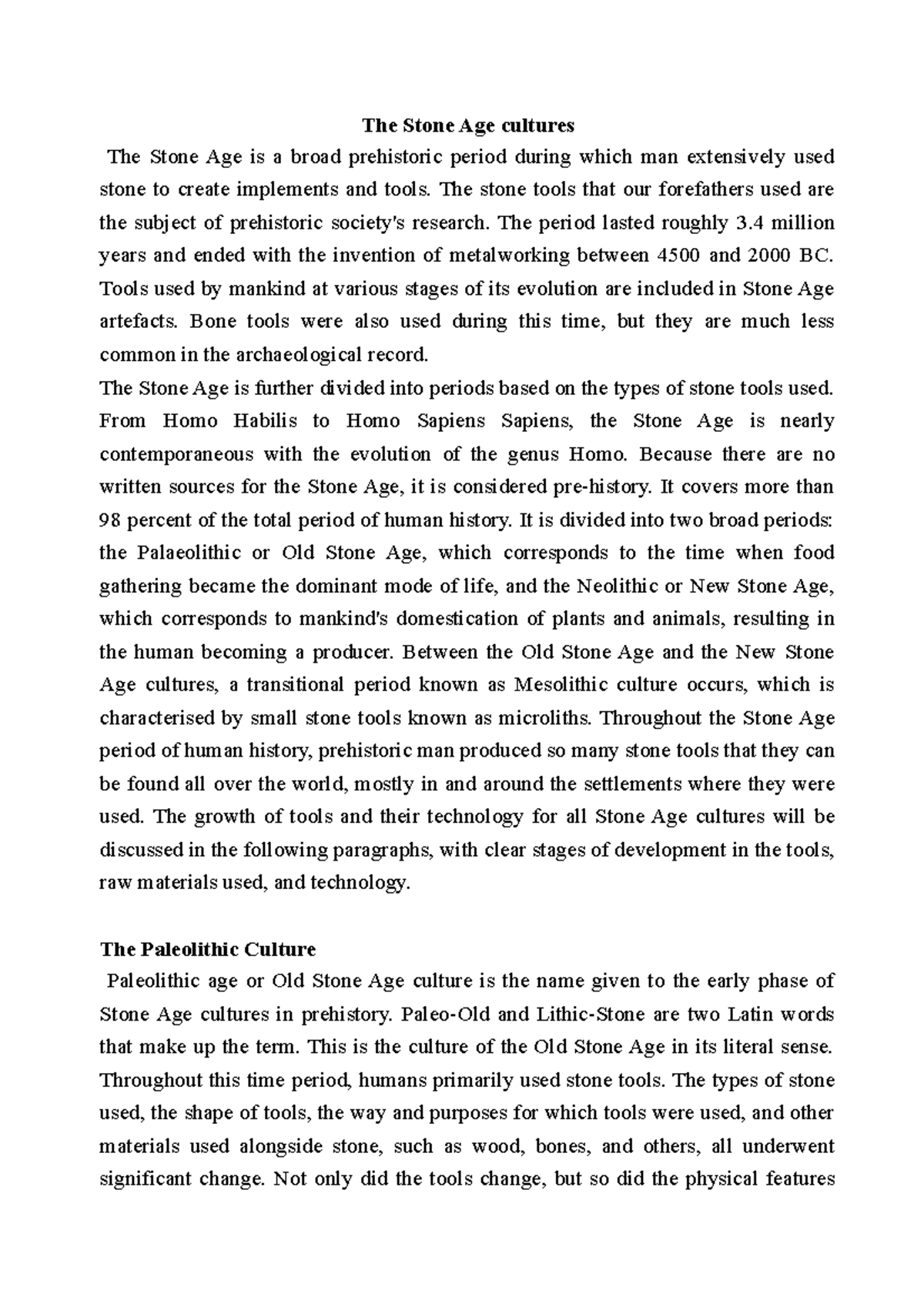 The Stone Age cultures - The stone tools that our forefathers used are ...