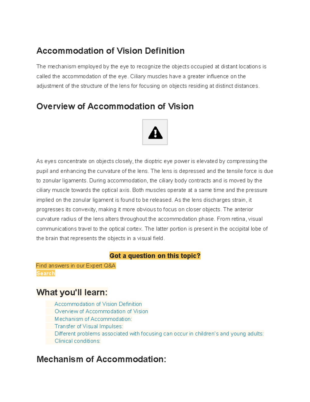 Biology (35) - Accommodation of Vision Definition The mechanism ...