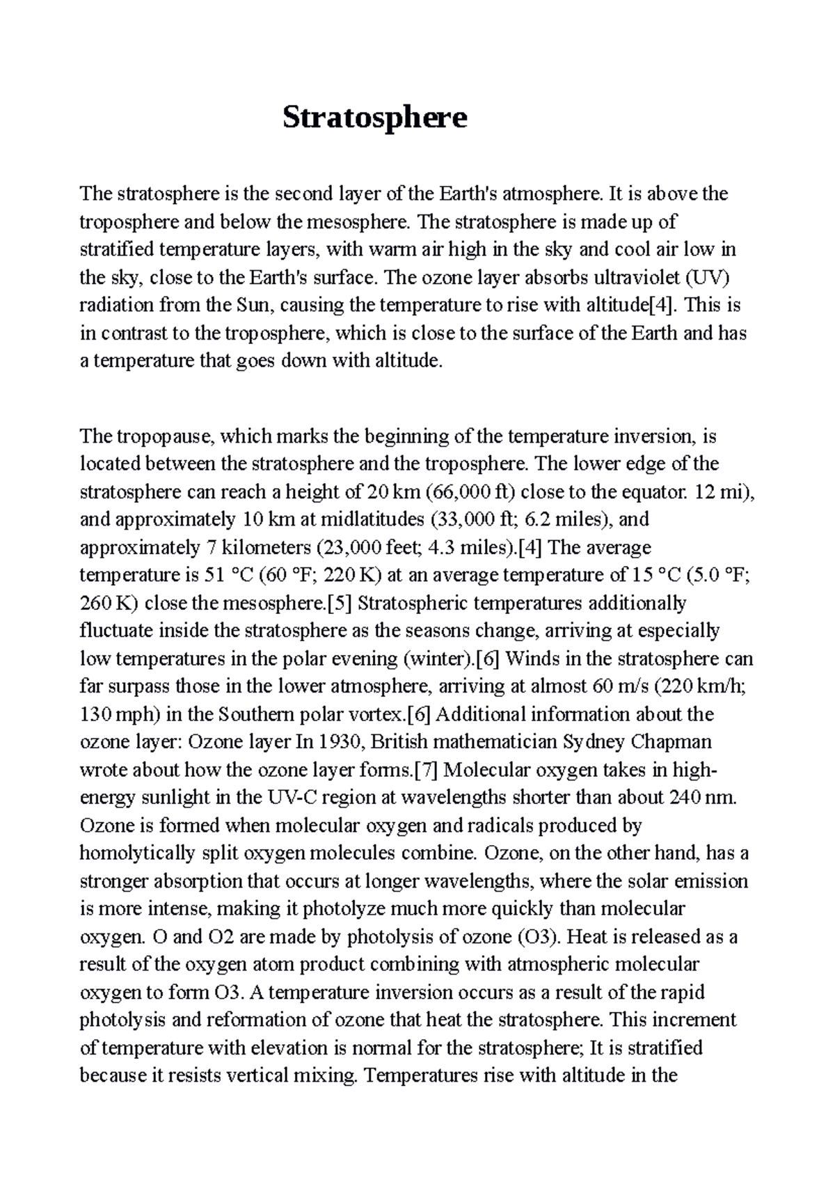 Stratosphere - Ifah - Stratosphere The stratosphere is the second layer ...