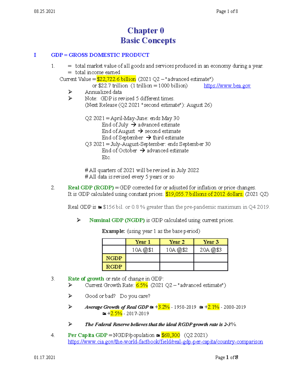 Chapter 0 Fall 2021 - Chapter 0 Basic Concepts I GDP = GROSS DOMESTIC ...