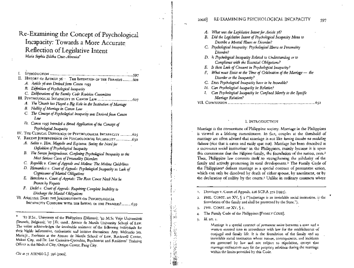 Psychological incapacity - Re-Examining the Concept of Psychological ...