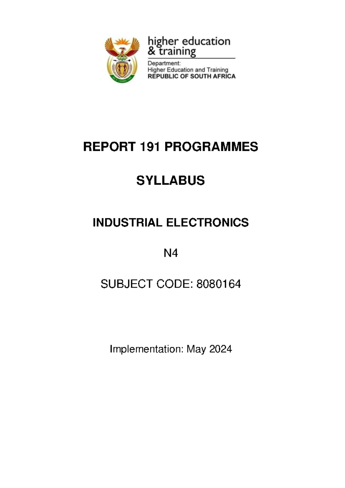 N4 Industrial Electronics - REPORT 191 PROGRAMMES SYLLABUS INDUSTRIAL ...