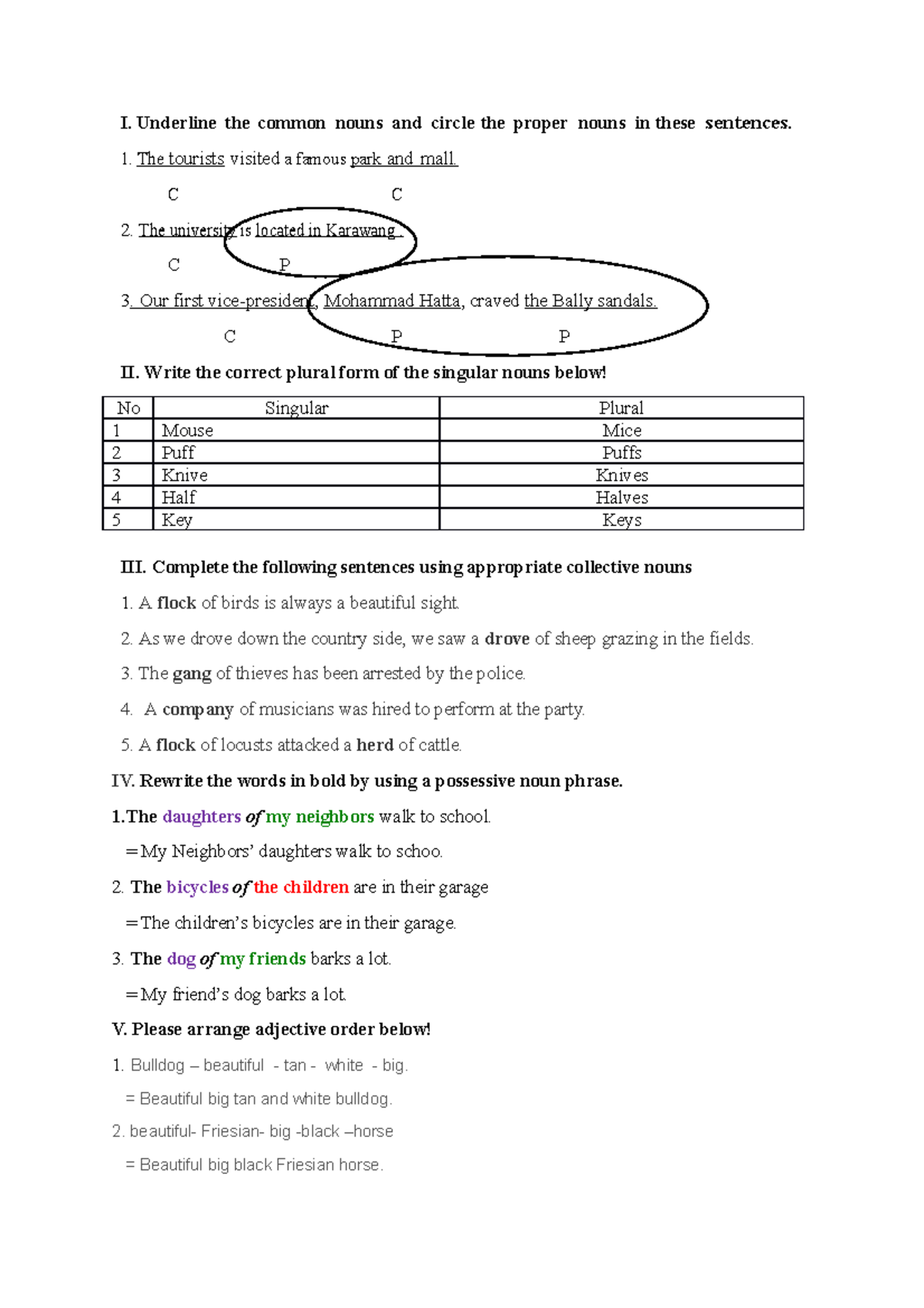 28 - TASK - I. Underline the common nouns and circle the proper nouns ...